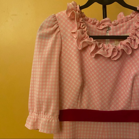 Vintage | Dresses | Vtg 7s Pretty Prairie Punk Pink Gingham Ruffle Full ...